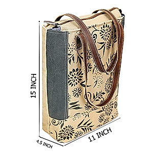 Ruzioon Upcycled Canvas & Cowhide Tote Bag, Upcycled Canvas & Leather Shoulder Bag, Upcycled Canvas Hand Bag for Women’s