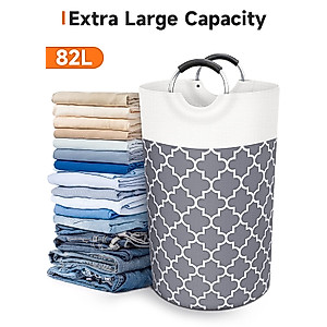 Fabspace Large Laundry Basket Laundry Hamper Bag Washing Bin Clothes Bag Collapsible Tall with Handles Waterproof Travel Bathroom College Essentials Storage for College Dorm, Family, 82L (Grey)
