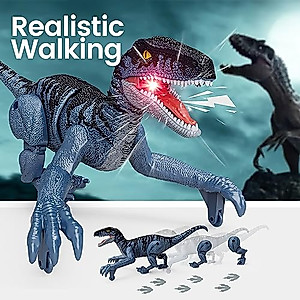 Tecnock Remote Control Dinosaurs, Mini Dinosaur Toys for Kids 3-5 5-7, 2.4GHz Walking RC Robot Dinosaur with Lights, Gifts for Boys Girls Age 4 5 6 7 8-12