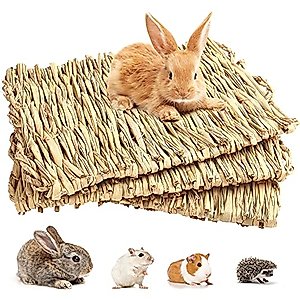 PrimePets Grass Mat for Rabbits Bunny, 3 Pack, Woven Hay Mat for Small Animals, Natural Straw Bedding Resting Cage Mat for Guinea Pig Parrot Chinchilla Hamster Rat