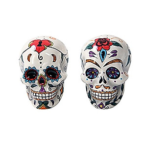 Pacific Giftware Day of The Dead Skulls Salt Pepper Shakers Figurine Home Decor, Multi-Colored, 5 x 2