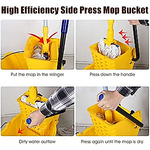 Byroce Commercial Mop Bucket, 26 Quart Capacity, Side Press Cleaning Wringer, Portable Trolley On Wheels, All-in-One Tandem Floor Cleaning Wavebrake, Ideal for Household, Commercial, Restaurant