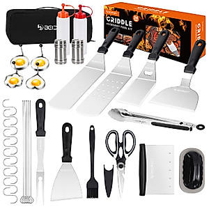 Beichen Griddle Accessories Kit, 34Pcs Stainless Steel Flat Top Grill Tools Set for Blackstone and Camp Chef, Grilling Spatula Set, Scraper, Carry Bag, Grill Cleaning Accessories for Men Outdoor BBQ