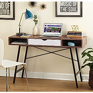Target Marketing Systems Edison Desk with Drawer, Mid Century Modern Computer Writing Table with Storage for Home, Office, Bedroom and Study, 42.5", Espresso