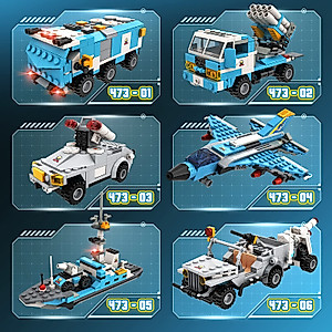 1294 Pieces Military Battleship Building Blocks Set,6 In 1 Cruiser Warship Toy with Patrol Boat,Fighter Plane,Missile Vehicle,Armored Tank,Storage Box with Baseplate Lid,Gifts for Boys Girls Ages 6+