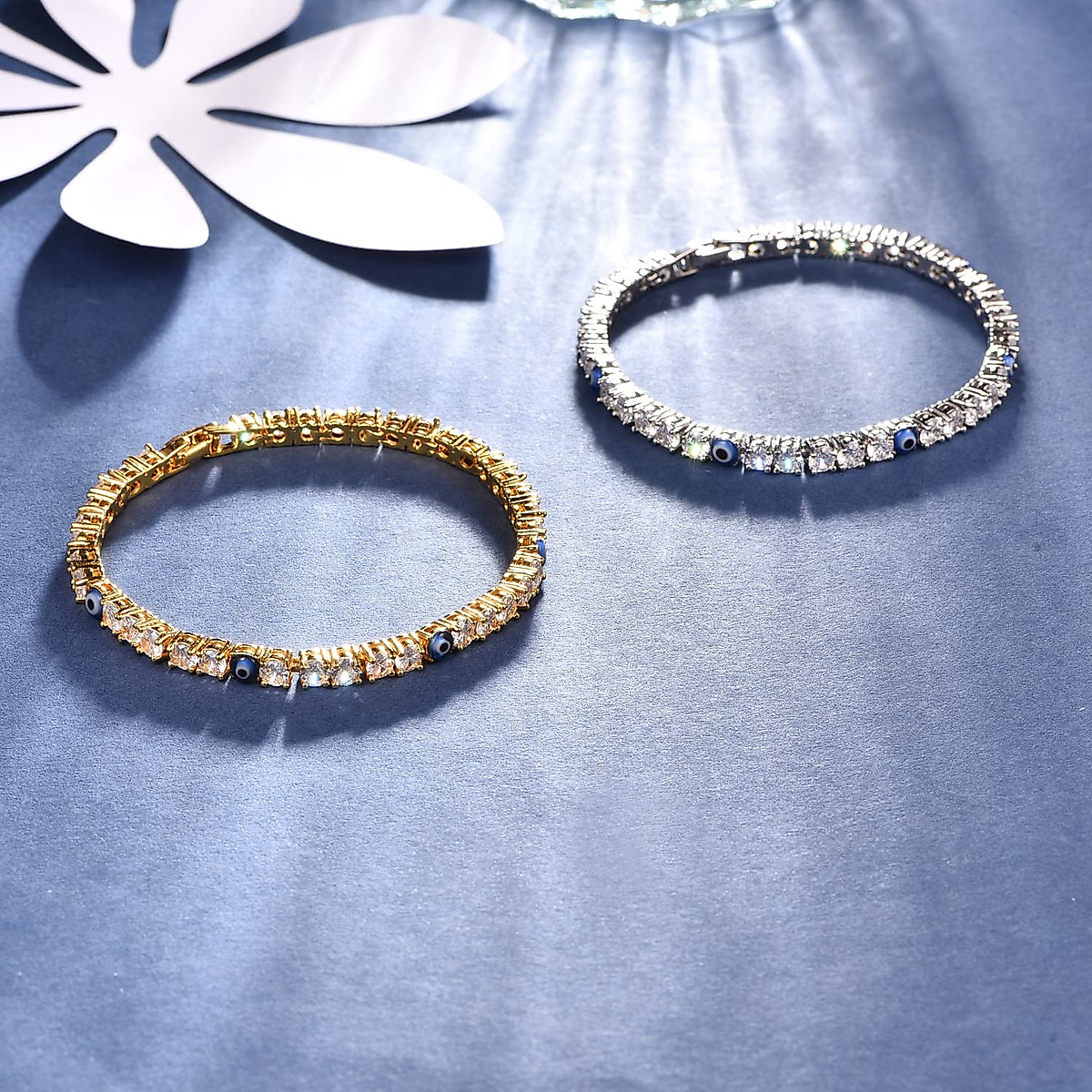 UOOANUO Evil Eye Bracelets for Women 18K Gold and Silver Filled with 4MM Cubic Zirconia Tennis Bracelet Evil Eye Jewelry