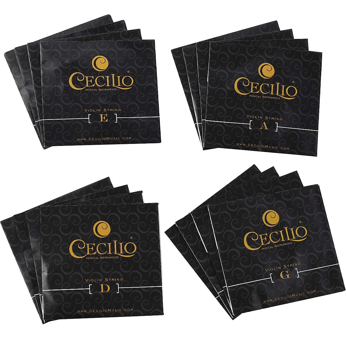 Cecilio 4 Packs of Stainless Steel Violin Strings 4/4 Full Set with E, A, D, G Strings for Electric and Acoustic Violins - Reliable and Affordable Replacement for your Fiddle