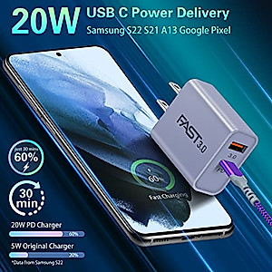 USB C Wall Charger with C to C Cable 10FT, Ancekoy 2-Pack 20W Fast Charge 3.0 Block 3A USBC to USB C Power Charger Cord Compatible Samsung Galaxy A53 5G A73 A33 A13 S22 Ultra S21 S20, Google Pixel