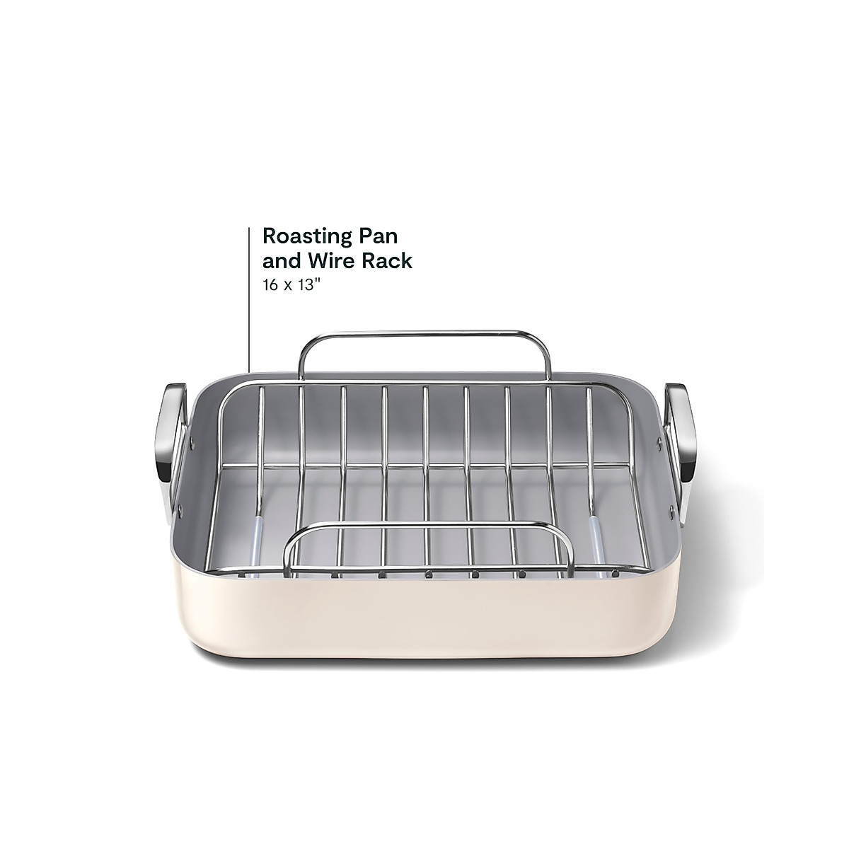 Caraway Roasting Pan - 16x13” Roasting Pan with Rack - Non-Stick Ceramic Coated - Non Toxic, PTFE & PFOA Free - Oven Safe & Compatible with All Stovetops - Cream