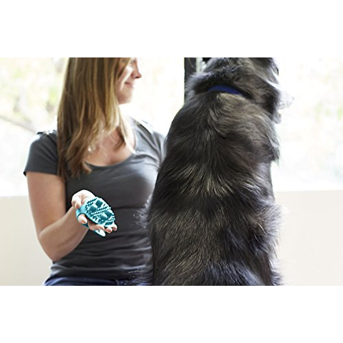 PetWell Massaging Groomer De-Shedding Glove Mitt 2-in-1 Brush Tool for All Size Pets (Dogs, Cats) with Short or Long Hair