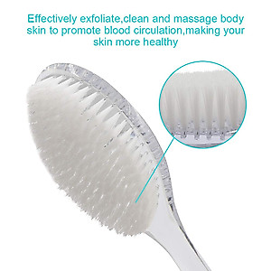 Mczxon Body Brush Dry Brushing Back Scrubber with Curved Plastic Long Handle Clear Bath Shower Brush Dry Skin Exfoliating Cellulite Brush for Men and Women(Transparent Handle)