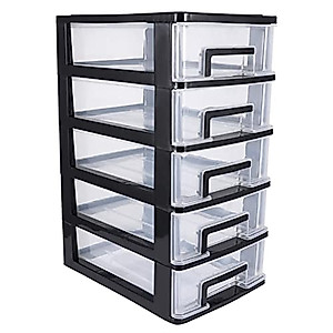 Multifunctional Five- layer Storage Cabinet Plastic Drawer Type Closet, Portable Storage Case Organizer Sundries Holder, Transparent Desktop Storage Box Drawer Storage Cabinet (black)