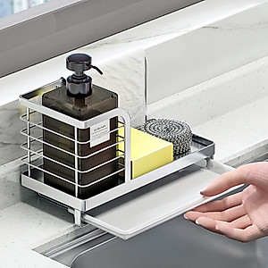 Kitchen Countertop Dish Soap and Dishwashing Brush Holder, SUS 304 Stainless Steel Sponge Organizer, Basket for Cleaning and Scrub Tool, Kitchen Sink Brush Caddy Holder