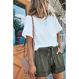 KISSMODA Women's Casual Shorts Solid Color Elastic Waist Drawstring Pockets Short Lounge Pants