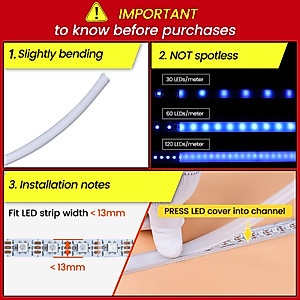 Muzata 6Pack 3.3FT/1M Bendable Silver LED Channel U Shape Aluminum LED Diffuser Channel with Milky White Cover U106 WW 1M