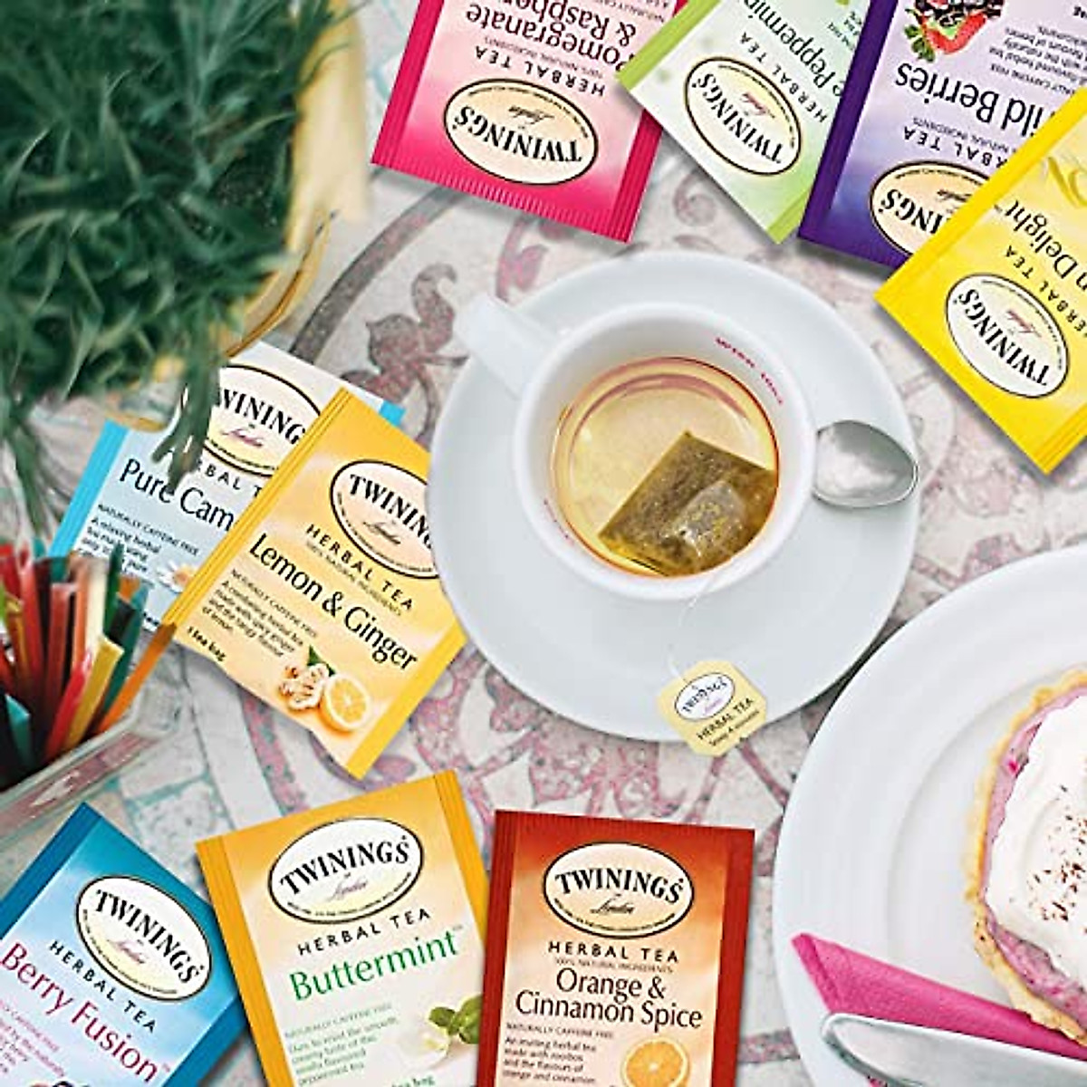 Twinings Tea Sampler Set 12 Flavors Assortment 48 Assorted Tea Bags with 20 Honey Sticks for Tea, Straws and Naturally Caffeine Free Herbal Tea Set…