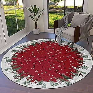 Jolunifun Christmas Red Round Area Rug 3ft,Washable Outdoor Indoor Carpet Runner Rug for Bedroom,Kitchen,Bathroom,Living/Dining/Laundry Room,Office,Area+Rug Bath Door Mat Snowflake Snowman Xmas Tree