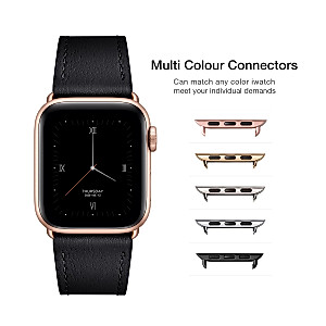 POWER PRIMACY Bands Compatible with Apple Watch Band 38mm 40mm 41mm 42mm 44mm 45mm 49mm, Genuine Leather Strap Compatible for Women Men iWatch SE Ultra Series 9 8 7 6 5 4 3 2 1 (Black/Rosegold)