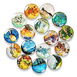 Mienno 16 Pack Van Gogh Refrigerator Magnets, Crystal Glass Magnets, Van Gogh Decorative Fridge Magnets, Homewarming Gift, Home Decoration Gift with Gift Packaging Box  (Kraft Gift Box)