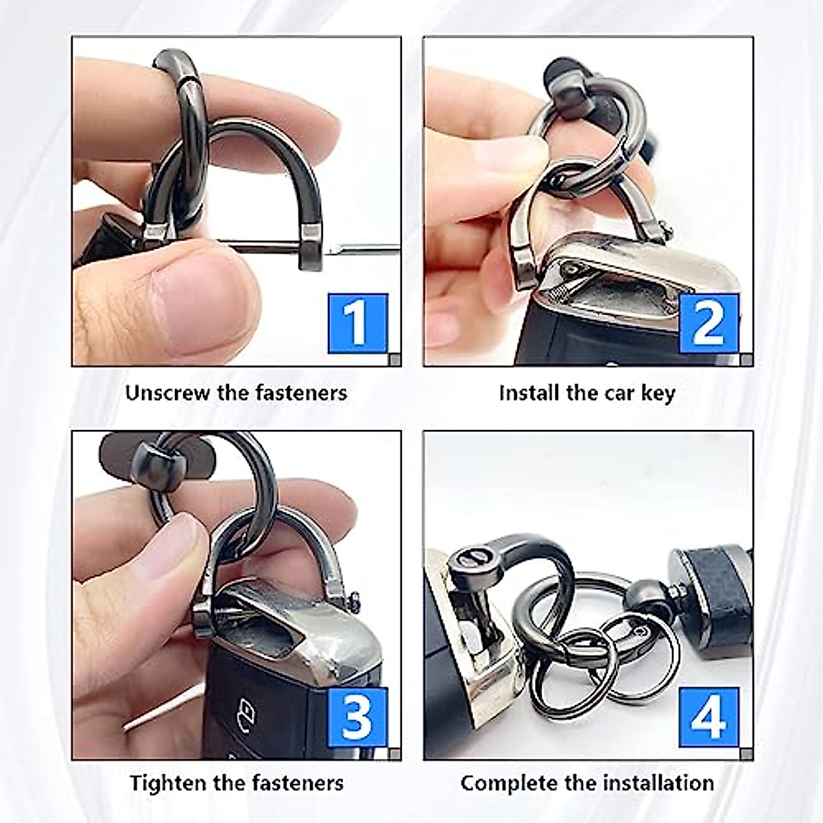 Kewucn Carbon Fiber Style Car Key Chain, Microfiber Leather Keychain, 360 Degree Rotatable Anti-Lost D-Ring Key Fob Holder (Black)