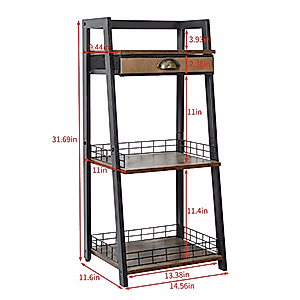 keomaisyto 3-Tier Bathroom Ladder Shelf, Bathroom Floor Storage Shelf with Drawer, Freestanding Tower Shelf, Open Shelving Unit for Bathroom Living Room Balcony