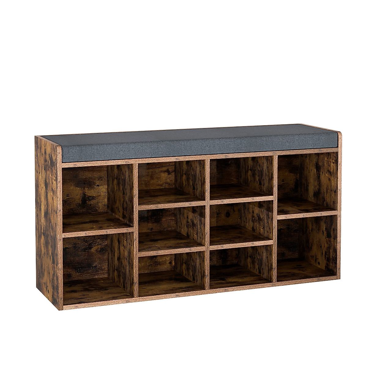 vinform Shoe Cabinet Storage Bench with Cushion, 10-Cube Shoe Storage Bench for entryway, Holds up to 220lbs, Rustic Brown