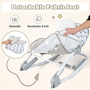 BABY JOY Baby Bouncers for Infants, 2 in 1 Foldable Toddler Bouncy Seat w/ Rocker & Stationary Modes, 3-Position Adjustable Backrest, Removable Bar, Portable Bouncer for Babies 0-6 Months (Gray)