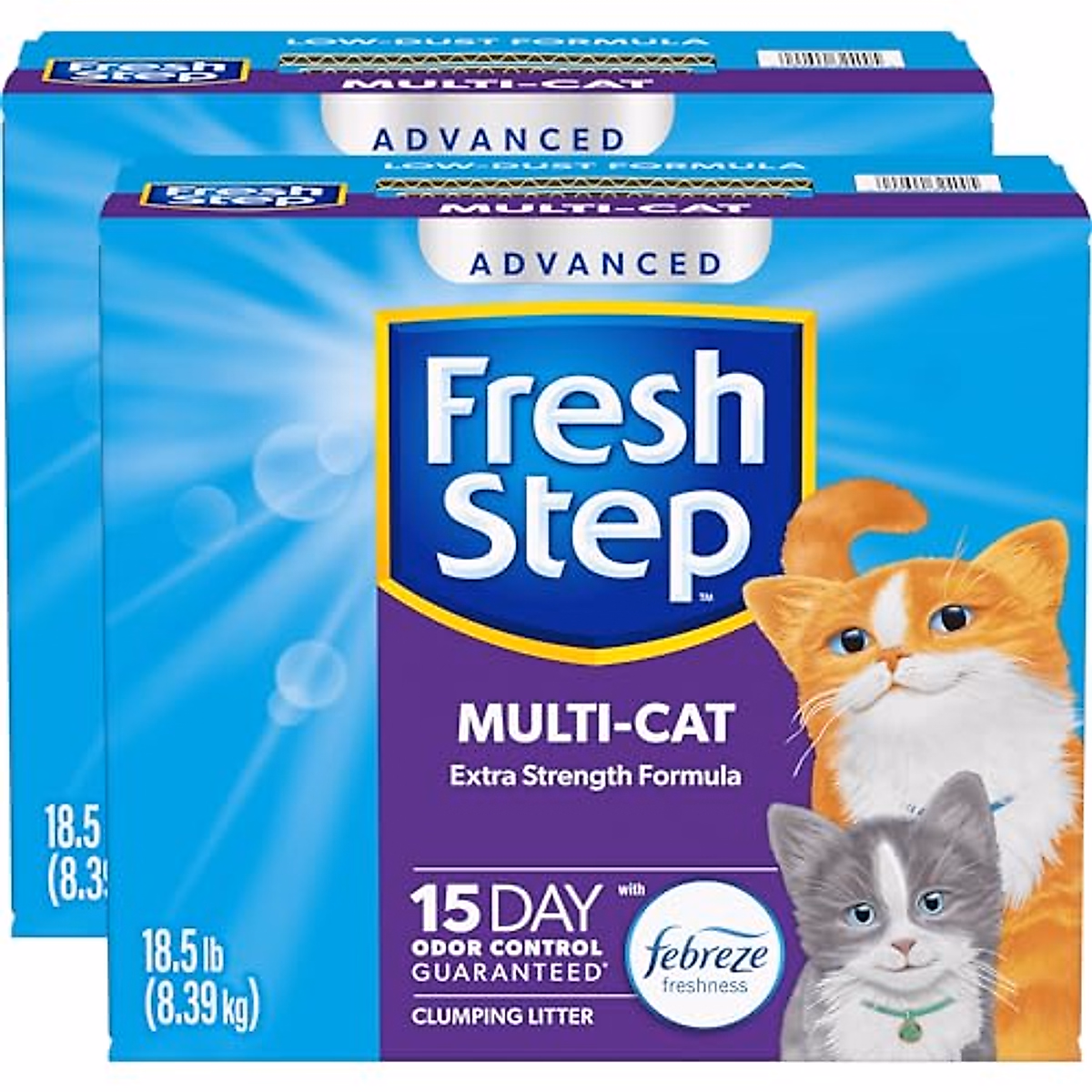 Fresh Step Advanced Multi Cat Clumping Litter with Febreze Freshness, Fresh Step Clumping Cat Litter Extra Strength Formula, 37 lbs. (2 x 18.5 lb. Box)