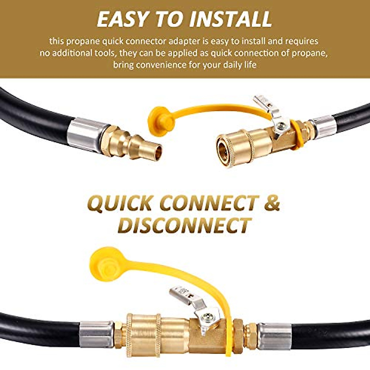 1/4 Inch RV Propane Quick Connector Adapter Full Flow Plug Brass Shutoff Valve for Propane Hose Natural Gas Accessories, Brass Pipe Fitting, Coupling, 1/4 x 1/4 Inch Female Pipe