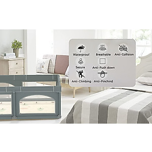 LIGHTOTOS Extra Large Baby Playpen with Mat-50 Balls-8 Hand Holds, 71x61x27 Inches Big Toddler Playpen with Carry Bag, Safety Play Yard for Infants Activity Grey