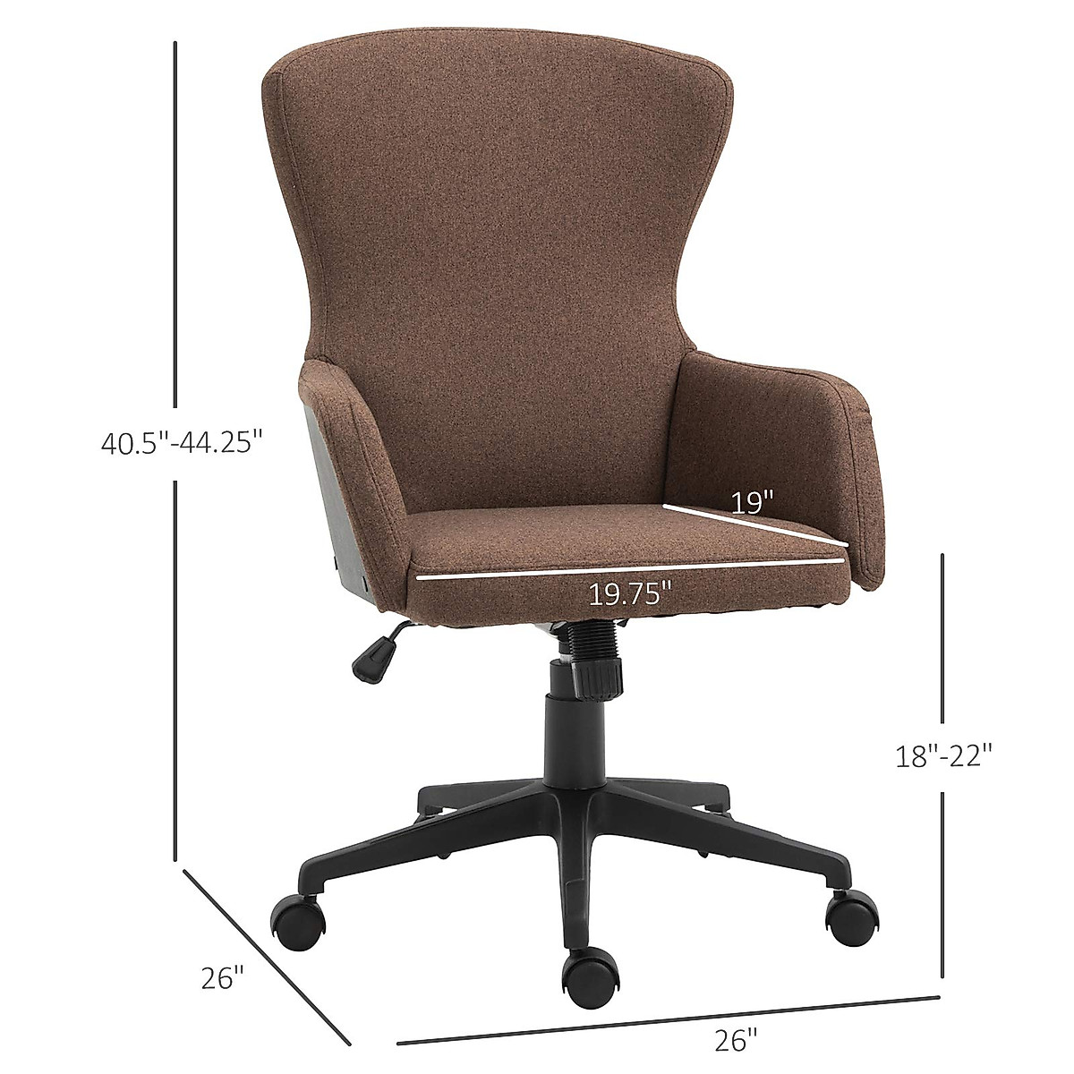 Vinsetto Swivel Office Chair Modern Linen Upholstered Home Computer Desk Task Chair with Cushioned Arm, Wheels, Adjustable Height, Brown