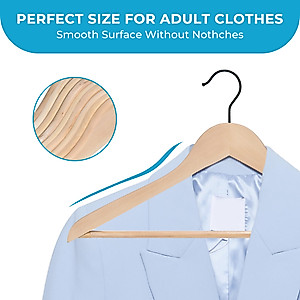 JS HANGER Wooden Coat Hangers, 30 Pack High Grade Wood Suit Hangers with Non Slip Pant Bar - Extra Smooth and Splinter Free, Unvarnished