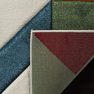 SAFAVIEH Hollywood Collection Area Rug - 5'3" x 7'6", Ivory & Peacock Blue, Mid-Century Modern Design, Non-Shedding & Easy Care, Ideal for High Traffic Areas in Living Room, Bedroom (HLW709B)