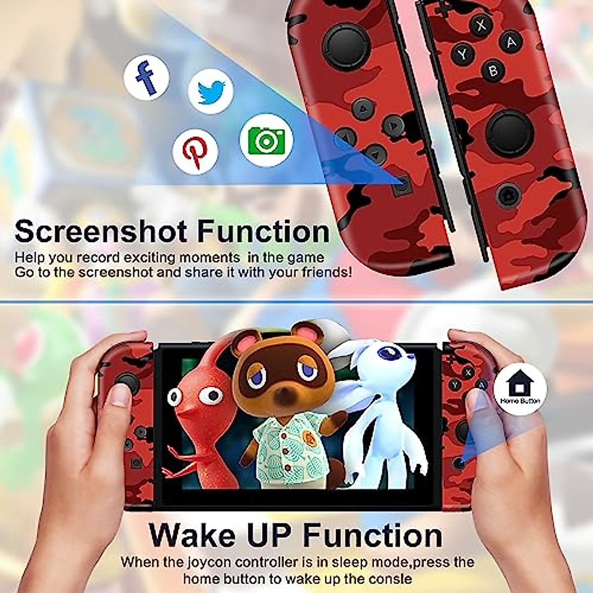 SWCTIM Joypad Controller for Nintendo Switch,Switch Controllers Joypad Supports Screenshot/Wake-up Function/Motion Control/Dual Vibration，Left Right Joypad Replacement for Switch/Lite/OLED(Camo Red)