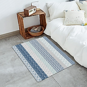 Bohemia Antifatigue Kitchen Bath Door Mat Cushioned Runner Rug,Washable Welcome Floor Sink Mat,Waterproof Comfort Standing Doormat for Kitchen,Blue Grey Boho Tribal Paisley Flower Plaid 24"x36"