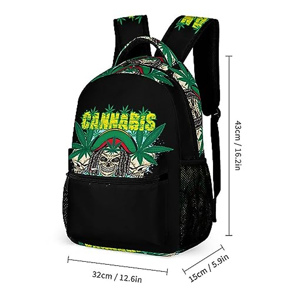 Skull and Weed Leaf 3 Pcs Backpack Set Portable Lunch Bag Pencil Pouch for Office
