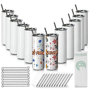 MURRICON Sublimation Tumblers 20 oz Skinny Straight,Stainless Steel Sublimation Blanks Skinny Tumbler,Double Wall Vacuum Insulated Sublimation Tumblers,with lid and straw,12 Pack