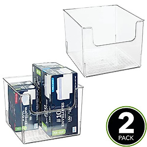 mDesign Plastic Home Storage Organizer Bin for Cube Furniture Shelving in Office, Entryway, Closet, Cabinet, Bedroom, Laundry Room, Nursery, Kids Toy Room - Open Front - 2 Pack - Clear