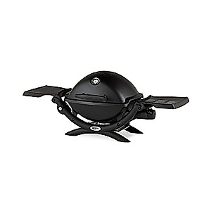 Weber Q1200 Liquid Propane Grill (Black) Bundle with Adapter Hose and Grill Cover (3 Items)