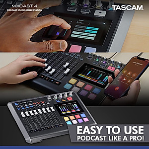 Tascam Mixcast 4 S Podcast Studio Mixer Station with Built-in Recorder/USB Audio Interface, 8 Sound-effect, Records 14 Tracks, comes w/ Deluxe 4S Accessories Bundle