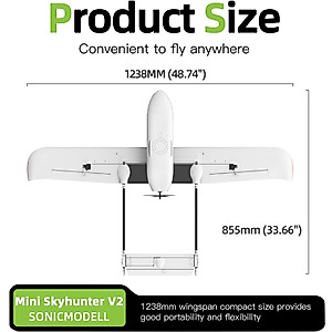 Sonic Modell Mini Skyhunter V2 FPV Airplane, FPV Racer RC Airplane for Adults with 1238MM Wingspan, Mini Size FPV UAV Platform RC Plane (KIT Version,White)