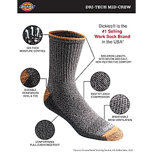 Dickies Men's Dri-tech Moisture Control 6-Pack Comfort Length Crew Socks