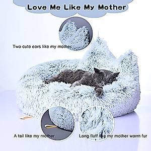 Lazy Rabbit Upgrade Dog Bed |Large Fluffy & Warming, Calming and Cozy for Indoor Cats| Washable, Plush and Modern Furniture | Donut-Shaped,Gradual Grey Color,24inch