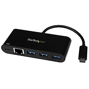 StarTech.com USB C to Ethernet Adapter - 3 Port - with Power Delivery (USB PD) - Power Pass Through Charging - USB C Adapter (US1GC303APD) Black