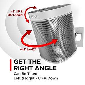 Play 1 Wall Mount, White, Compatible with Sonos Play:1 Only, Adjustable Swivel & Tilt Mechanism, Mounting Bracket includes All Fixings