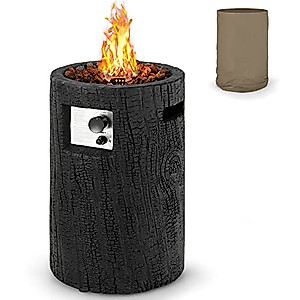 Giantex Fire Pit Outdoor 16’’ Electronic Ignition Round Fireplace with 30,000 BTU Heat Output, Lava Rocks, Instant Touch-up Pen, Waterproof Cover, for Patio, CSA Certified Fire Pits for Outside(Black)