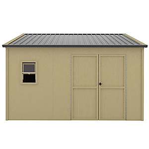 MUPATER 10 ft x 12 ft Outdoor Wood Shed with Metal Roof, Lean-to Storage shed Garden Furniture Tools with Lockable Door and Vents for Garden, Patio
