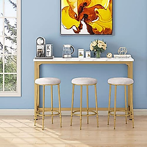 JOSMORE Gold Bar Table and Chairs Set, Marble Bar Table Set, Pub Height Table with Bar Stools, Modern Dining Table Sets for Kitchen and Living Room