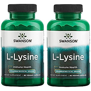 Swanson Amino Acid Ajipure L-Lysine Pharmaceutical Grade 500 Milligrams 90 Veg Capsules (2 Pack)