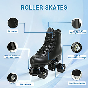 jessie Leather Roller Skates Roller Skates for Women Outdoor and Indoor Adjustable Four-Wheel Premium Roller Skates for Women Men Boys and Girls (Black wheel,8.5)